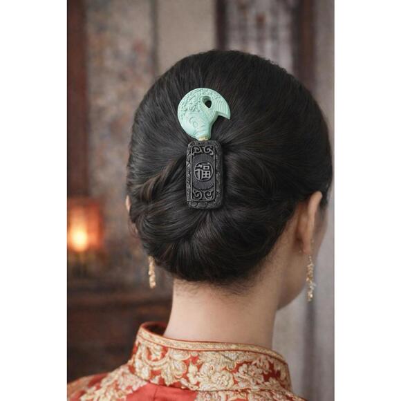 Unique Vintage | Jewelry | Chinese 97s Green Black Jade Fish Fu Symbol ...
